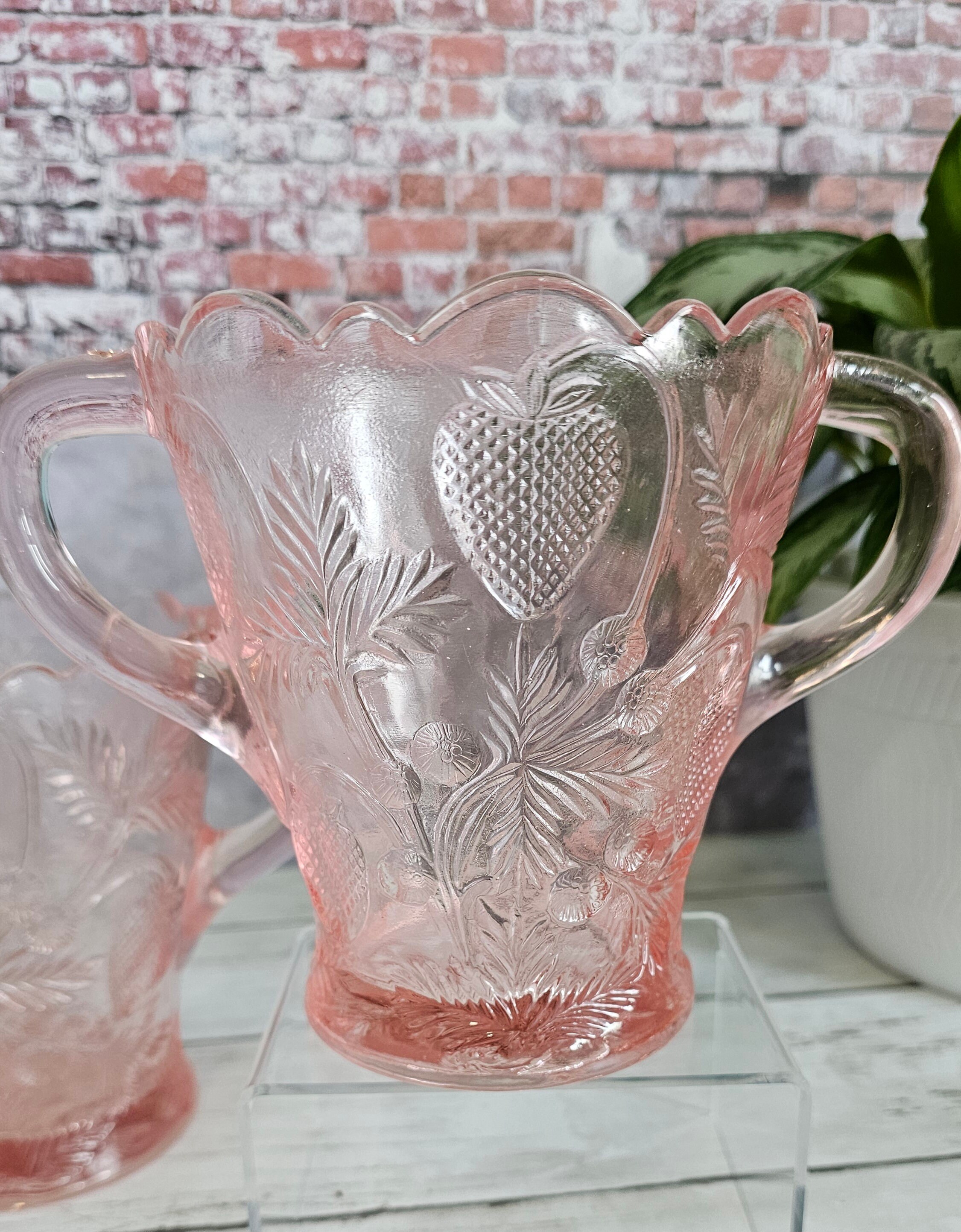 Vintage Fenton Pink Depression Glass Strawberry Pressed Glass Compote ...
