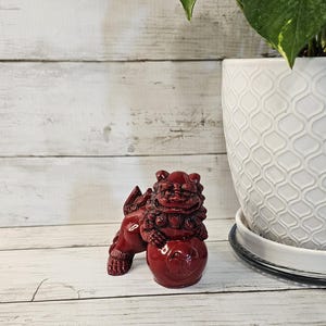 Red Resin Foo Dog Figurine - Etsy