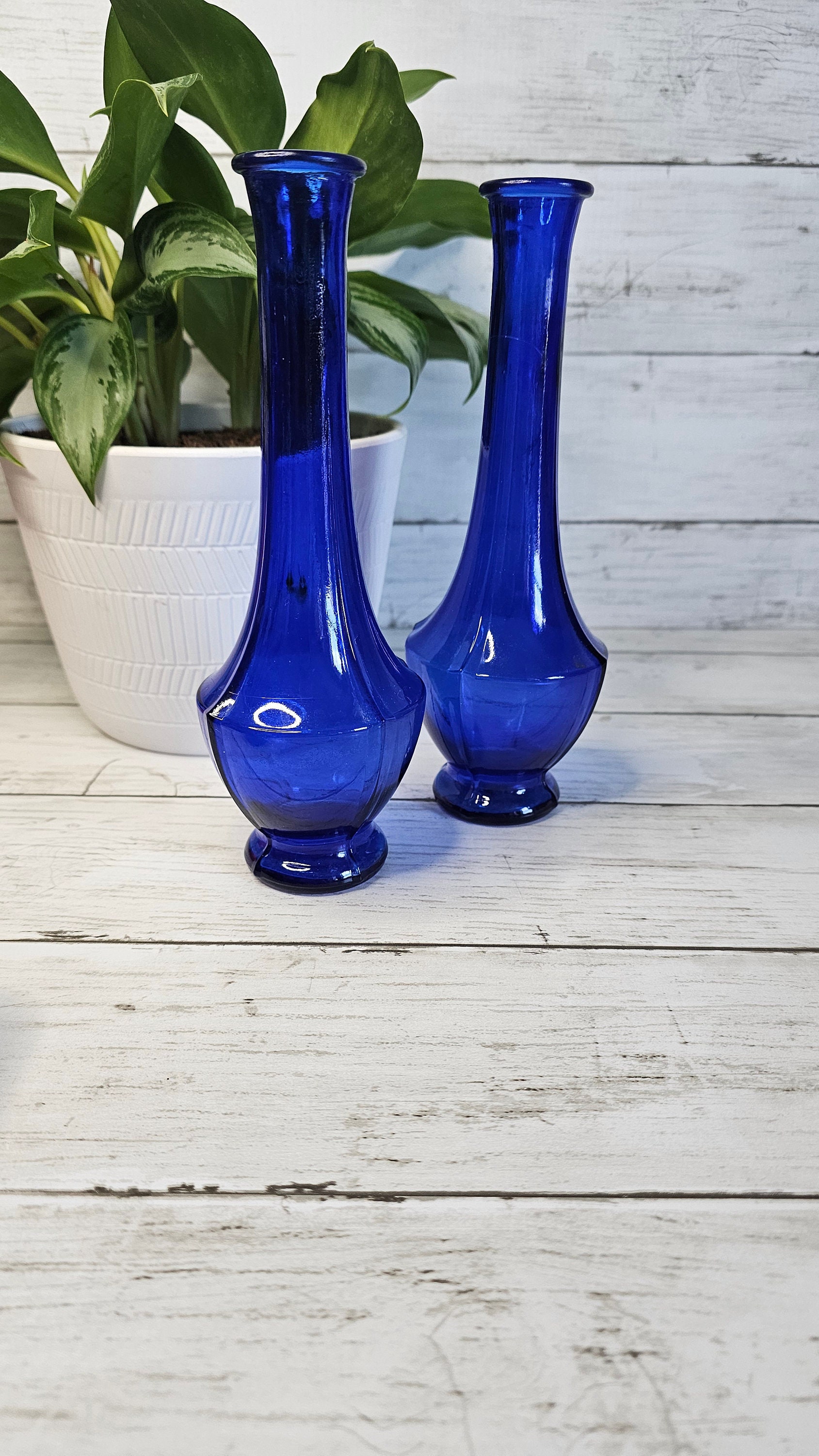 Vintage Blue Glass Vase - Etsy