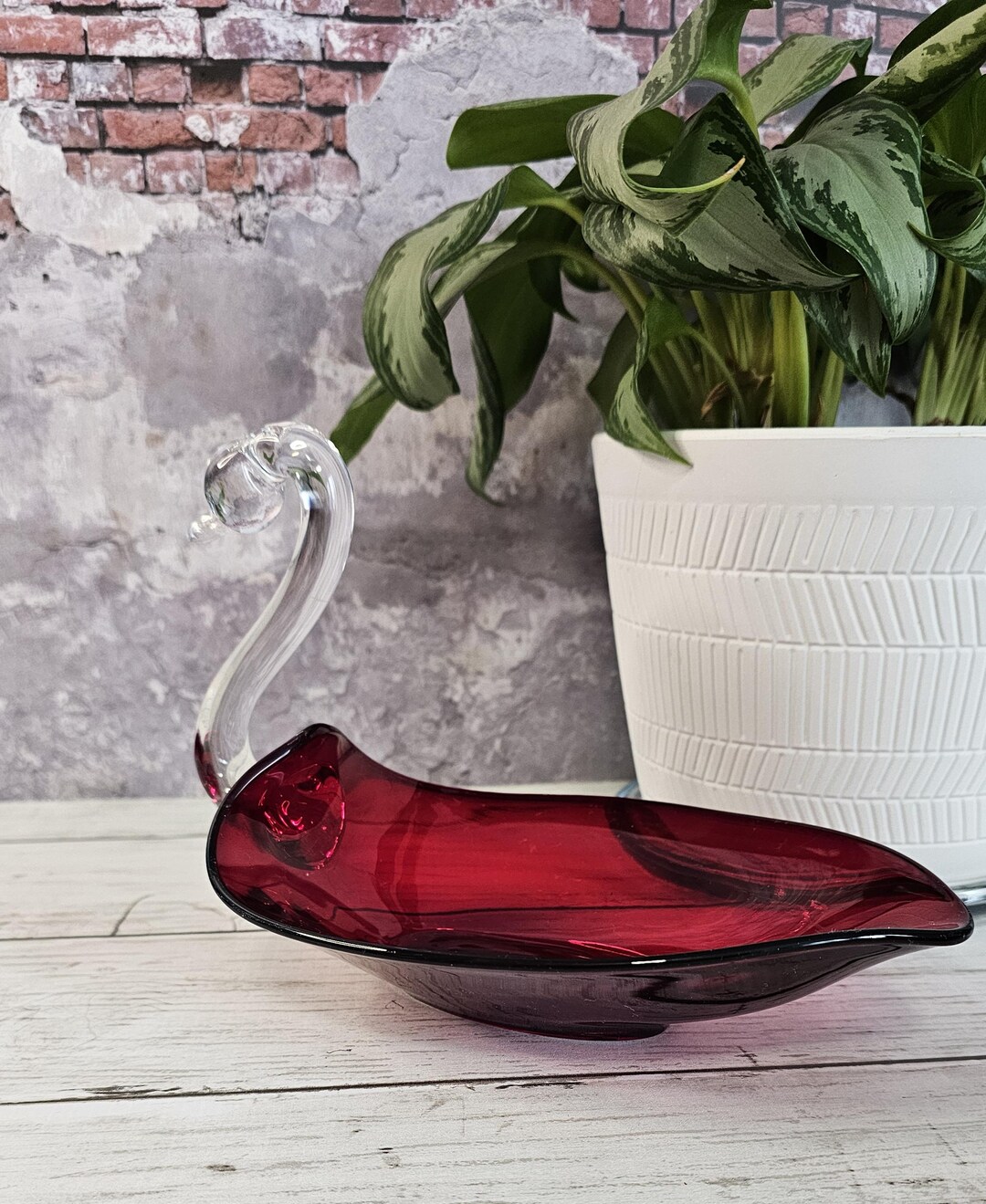 Duncan & Miller Red and Clear Glass Swan Dish/bowl - Etsy