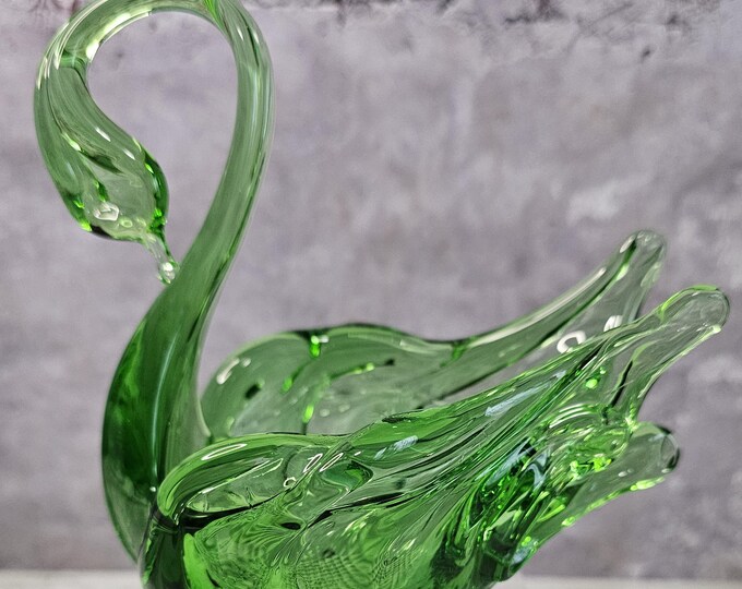 Hand-blown, Green Glass, Swan Trinket Dish - Etsy