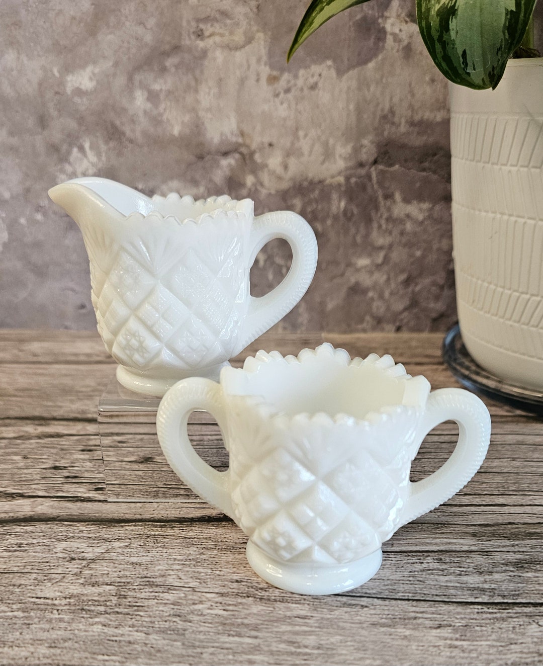 Vintage Westmoreland Old Quilt Milk Glass Creamer and Sugar Set - Etsy