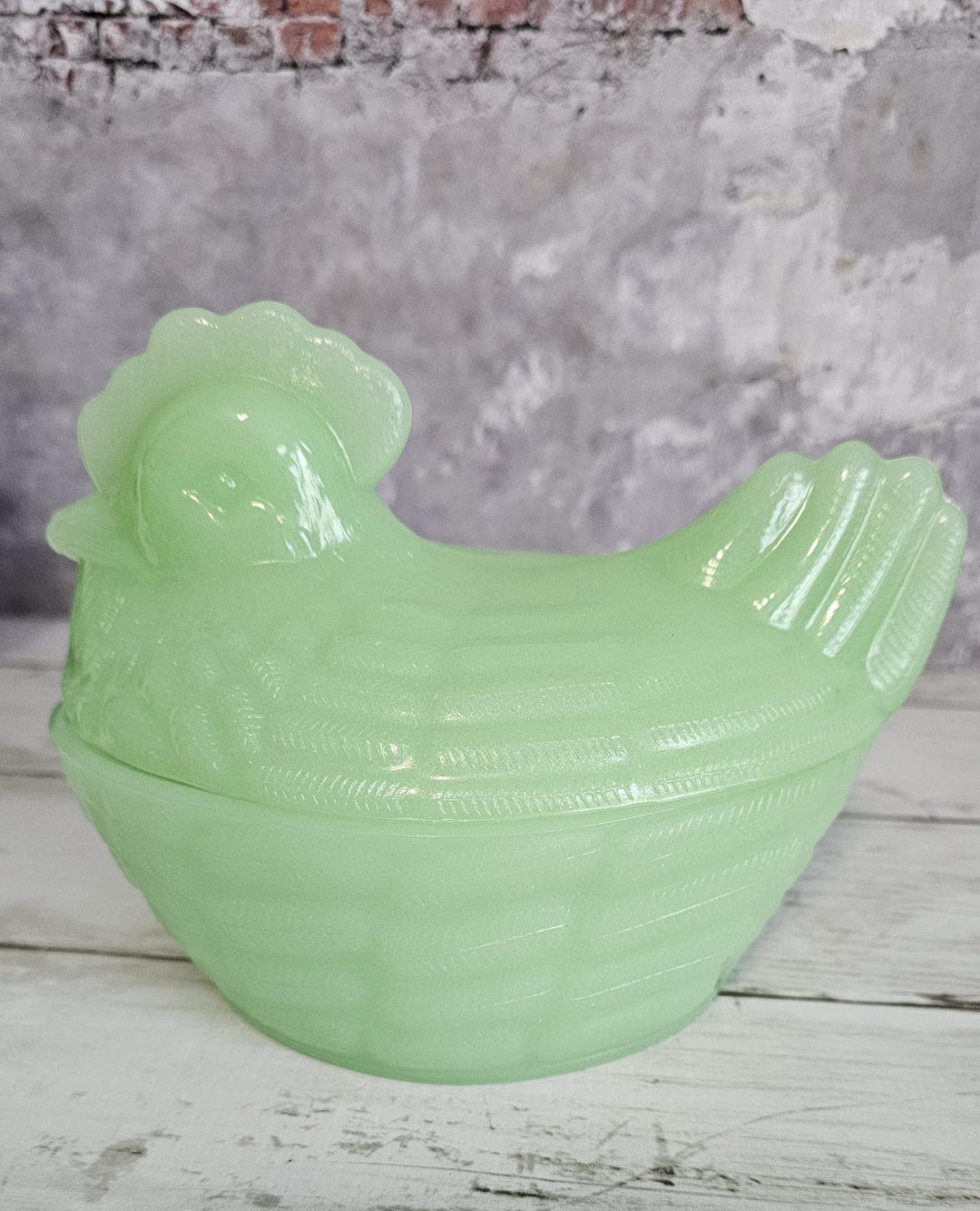Vintage Jadeite Green Glass Hen on Nest, Lidded Dish, Candy Dish - Etsy