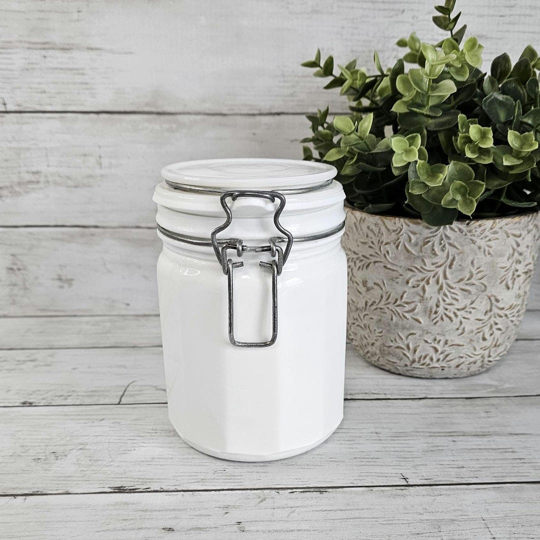 White Glass, 12 Panel, Wire Bale Closure, Vintage Canister - Etsy
