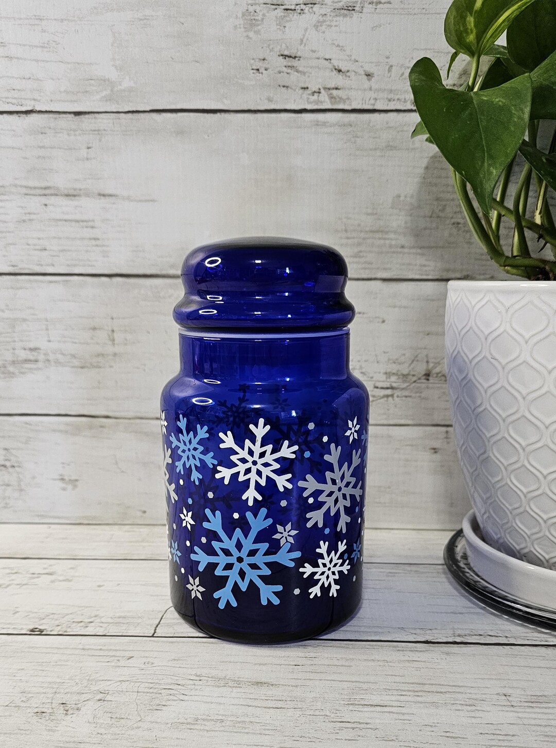 Libby Cobalt Blue and White Snowflake Canister - Etsy
