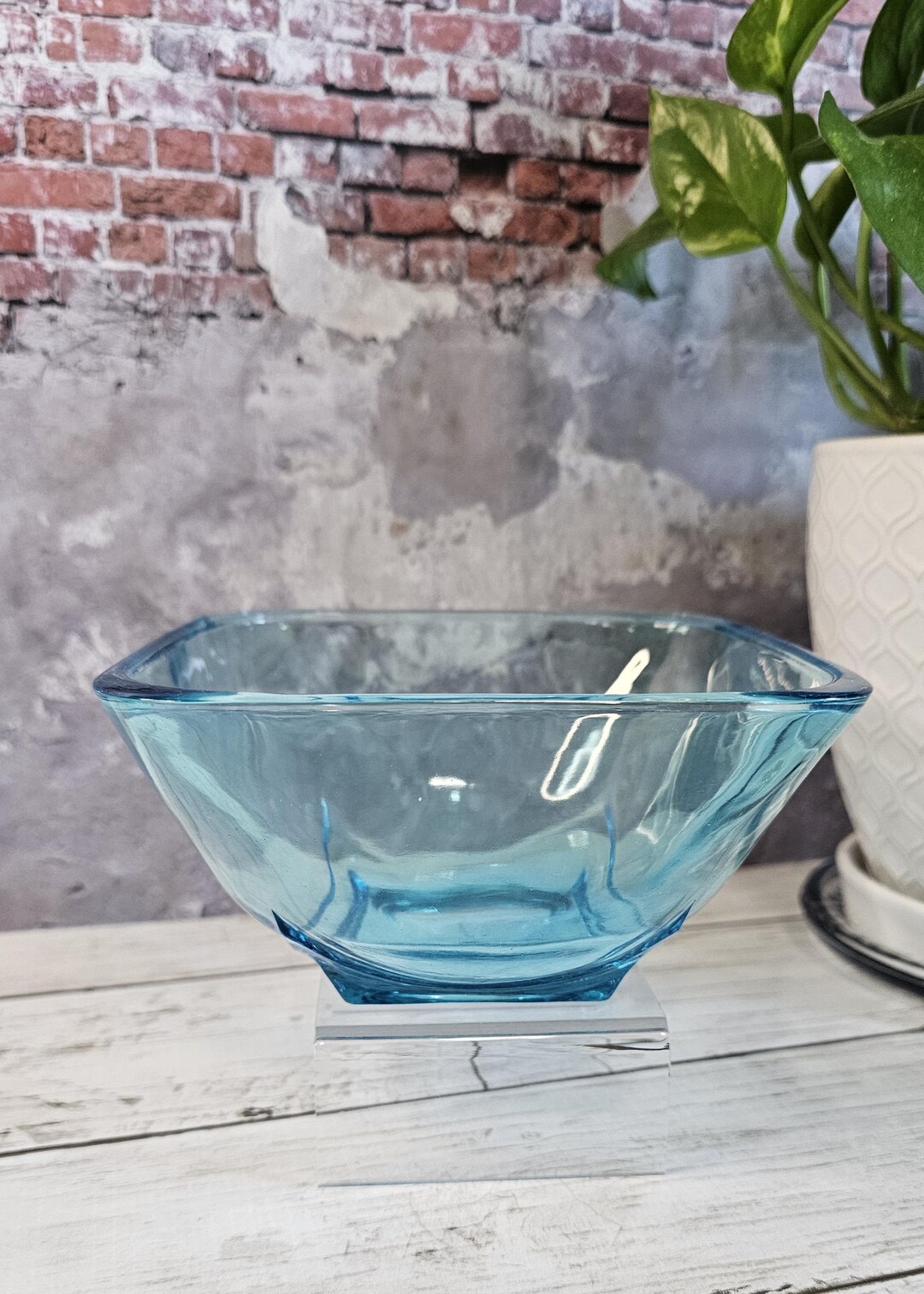 Blue Glass Square Bowl - Etsy