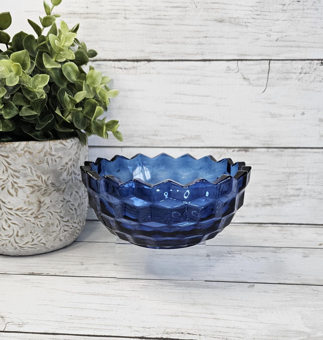 Vintage Blue Whitehall Fostoria Cube Bowl - Etsy