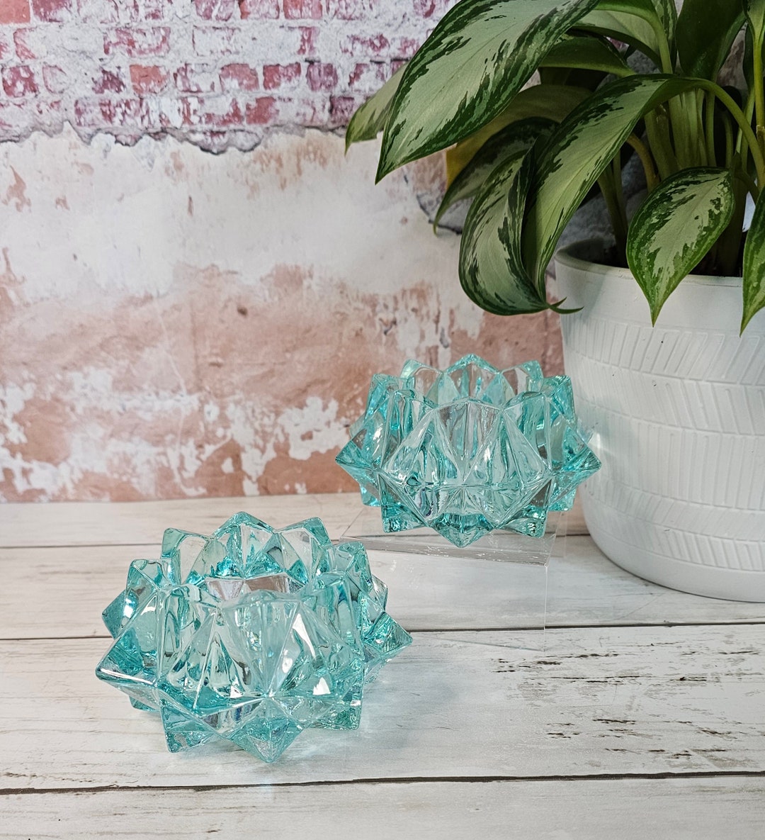 Turquoise Glass, Cube Votive Holders, Set of 2 - Etsy