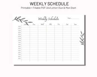 Weekly Calendar Printable Week at a Glance - Etsy