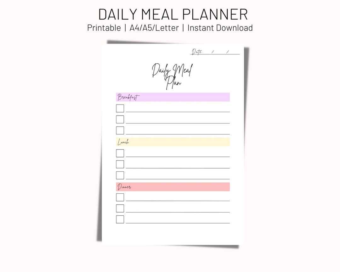 Daily Meal Planner, Food Planner, Food Diary, Daily Food Diary, Menu ...