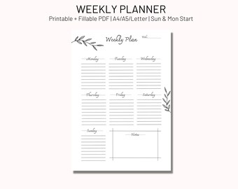Weekly Schedule Printable Weekly Planner Weekly Agenda Week - Etsy
