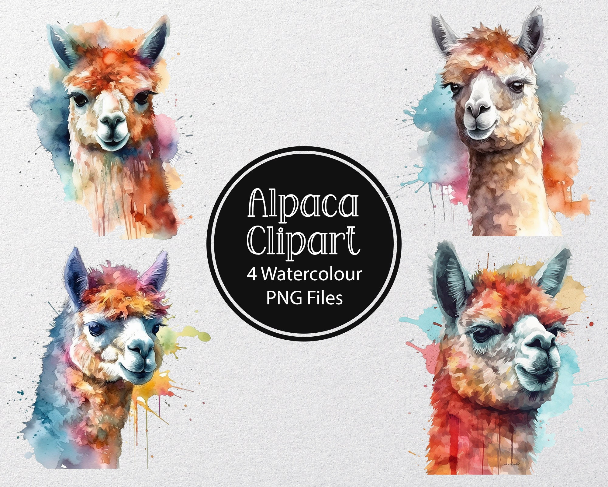 Watercolor Alpaca, 4 High Quality Pngs, Animals Png, Alpaca PNG, Paper ...