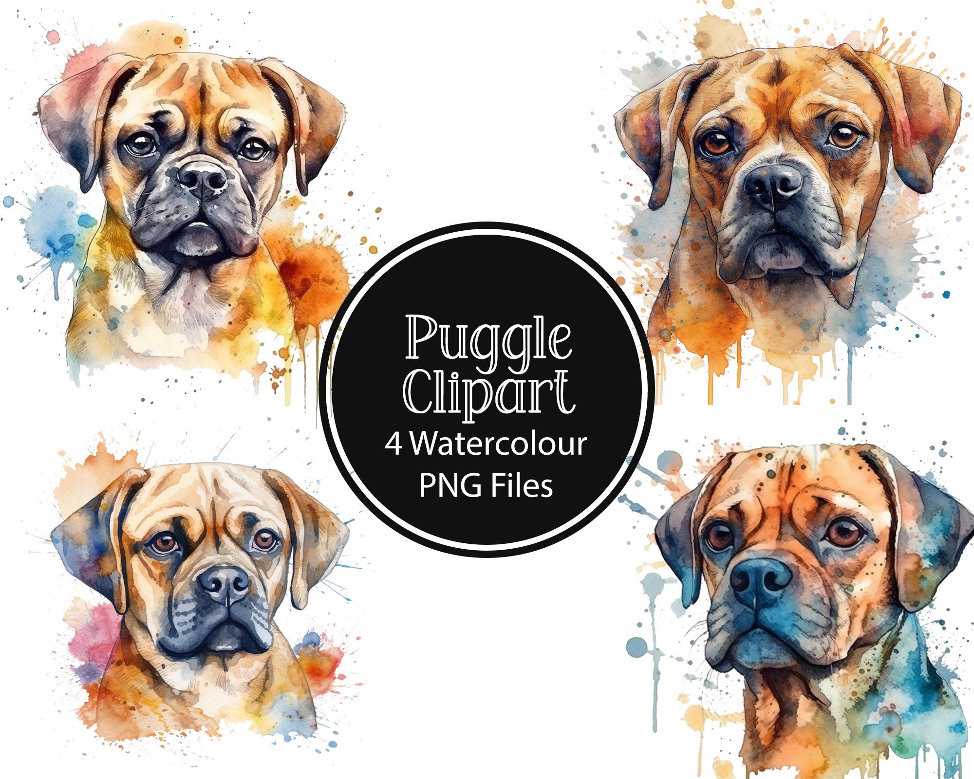 Watercolor Puggle Png, 4 High Quality Pngs, Puggle Clipart, Puggle PNG ...