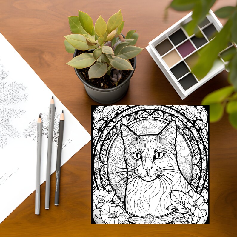 Stained Glass Cats 40 Printable Coloring Pages Instant Download - Etsy