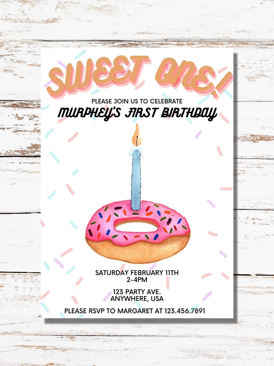 Sweet One Invitation, Custom Watercolor, Custom Birthday Party ...