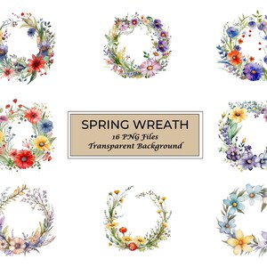 Watercolor Spring Wreaths Clip Art Pack | 16 Transparent Background ...