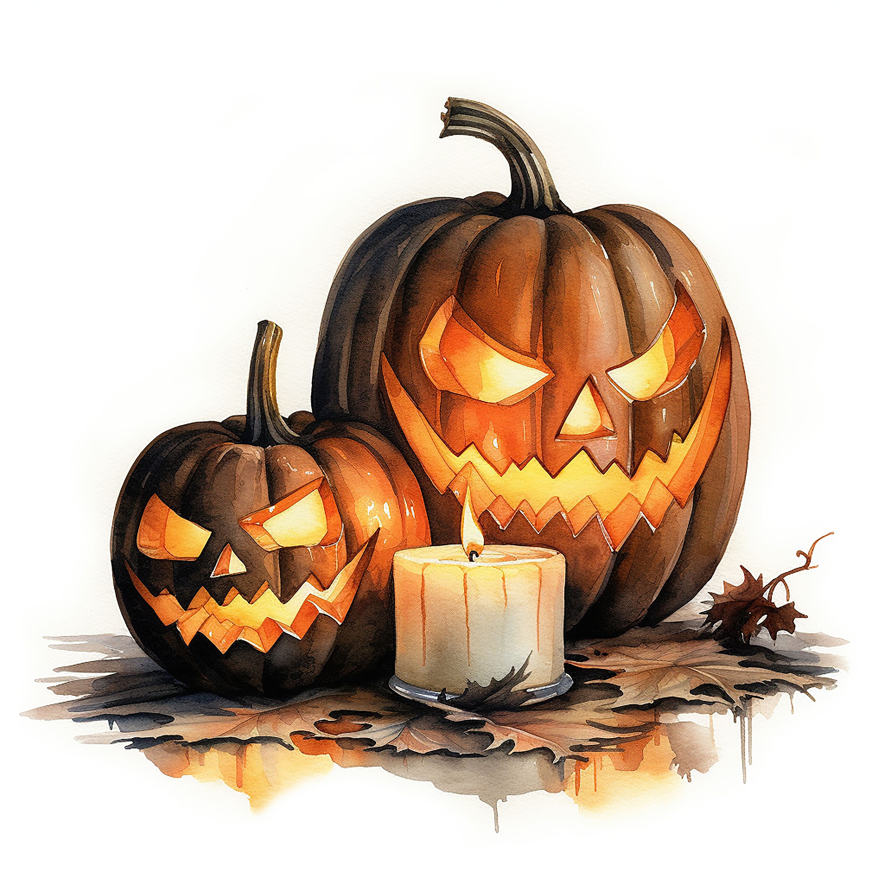 Halloween Jack-o'-lantern Water Color Painting | 15 High Quality JPG ...