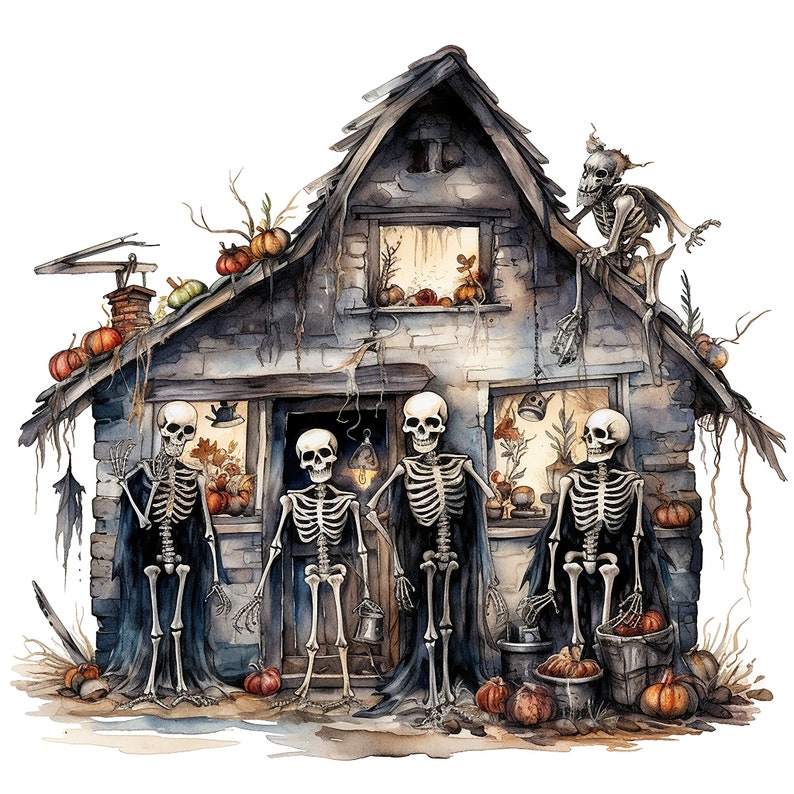 Halloween Skeletons Water Color Painting | 15 High Quality JPG Clipart ...