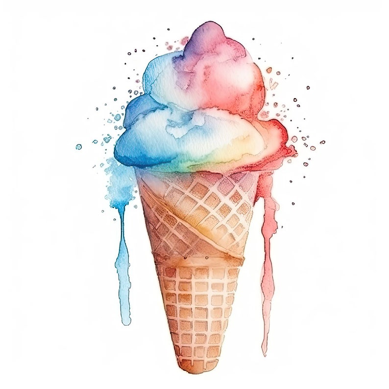 Ice Cream Cone Water Color Painting | 12 High Quality JPG Clipart Pack ...