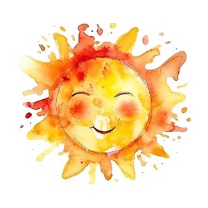 Happy Sun Water Color Painting | 12 High Quality JPG Clipart Pack ...