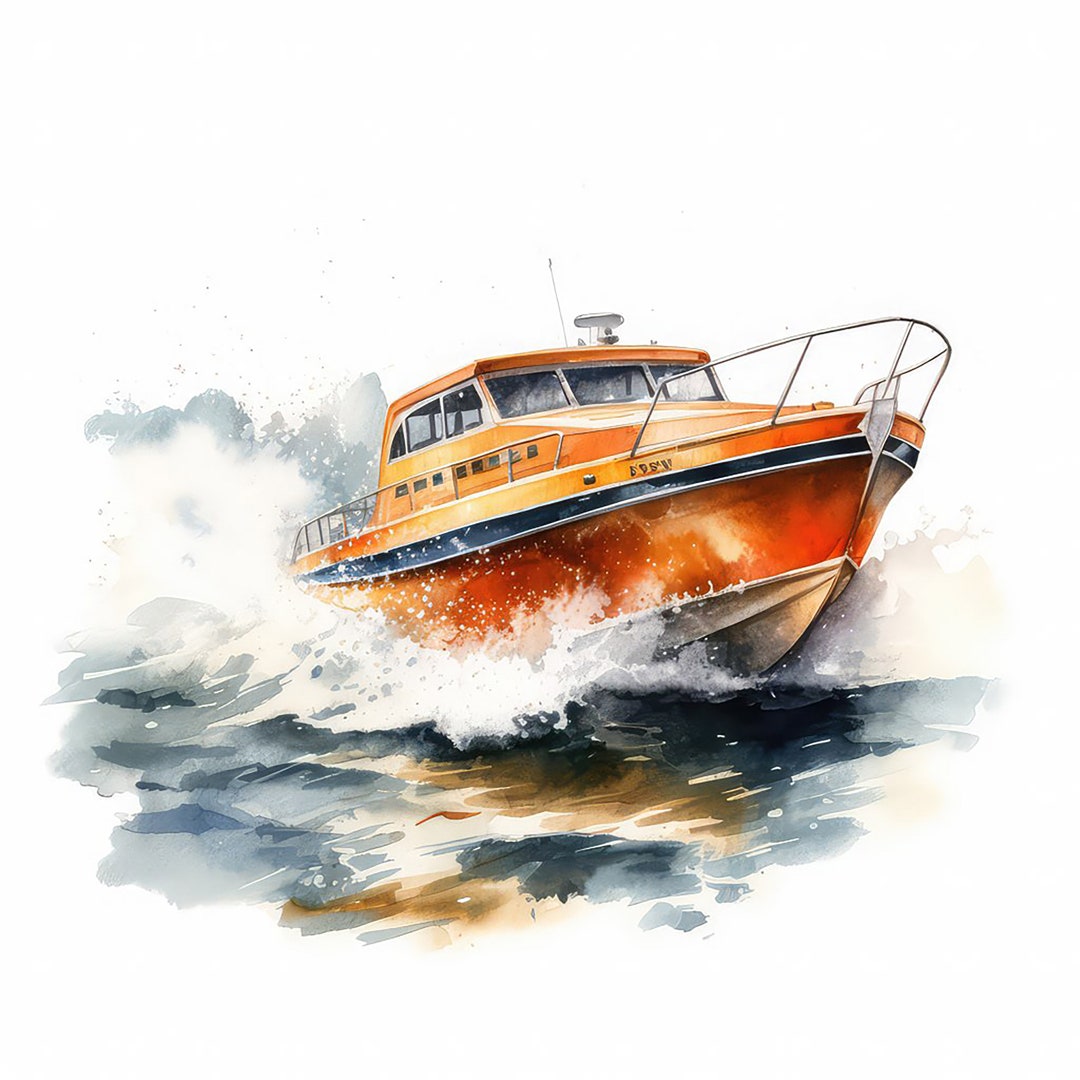 Speed Boat Water Color Painting | 12 High Quality JPG Clipart Pack ...