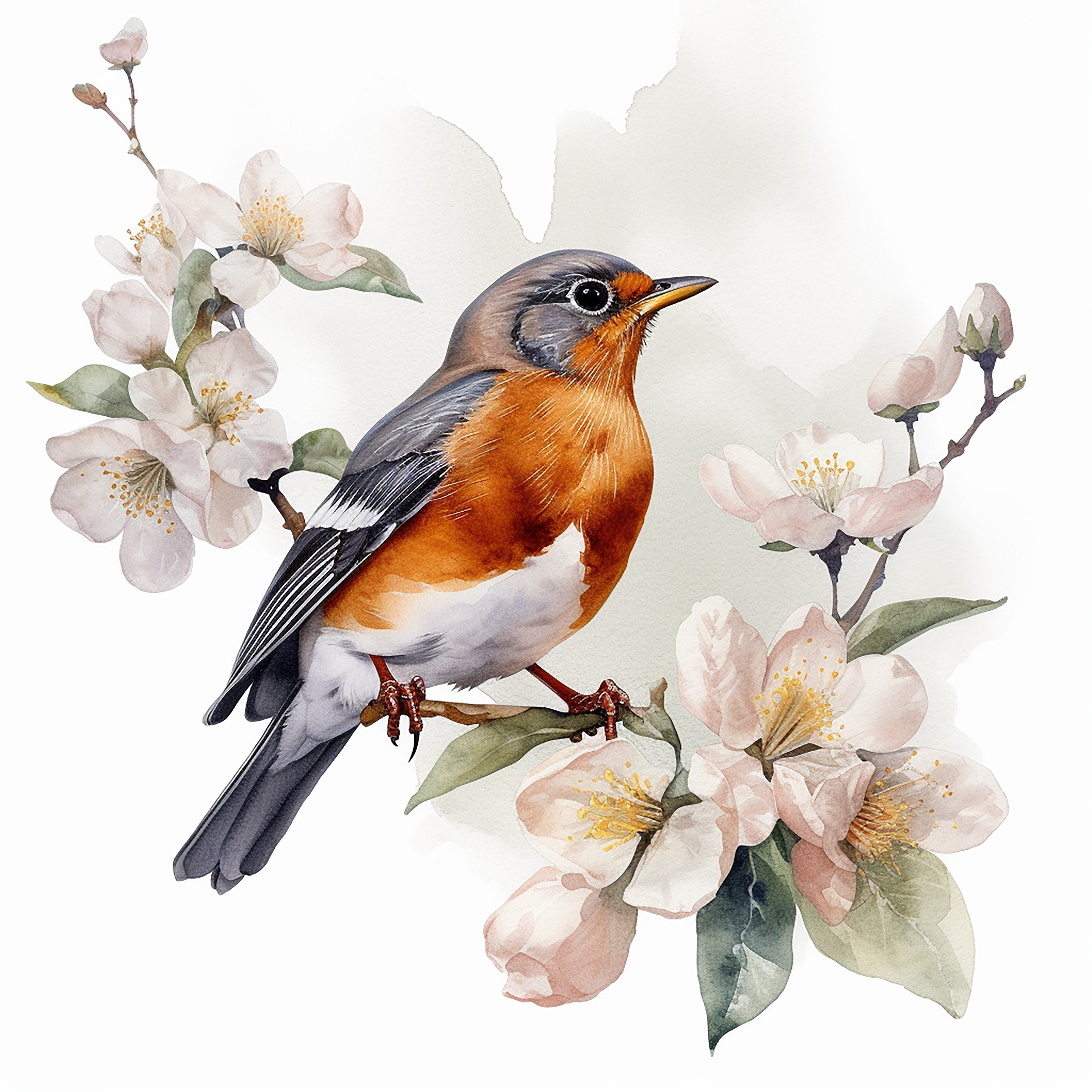 Robin in a Magnolia Tree Water Color Painting | 12 High Quality JPG ...