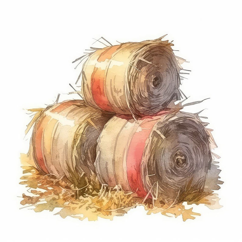 Hay Bales Water Color Painting | 12 High Quality JPG Clipart Pack ...