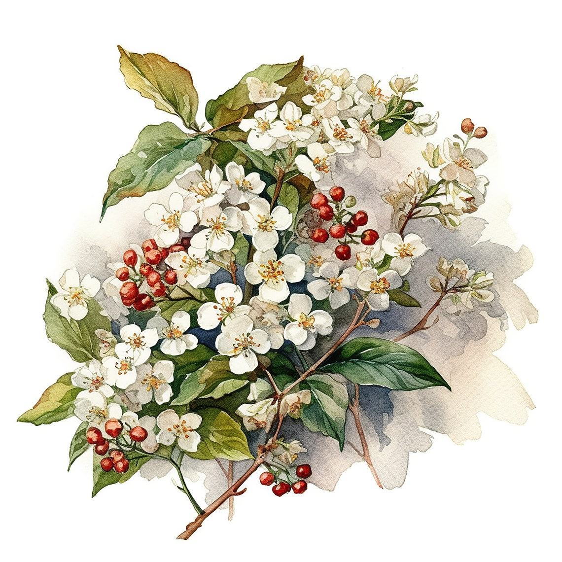 Hawthorn Bouquet Water Color Painting 12 High Quality JPG Clipart Pack ...