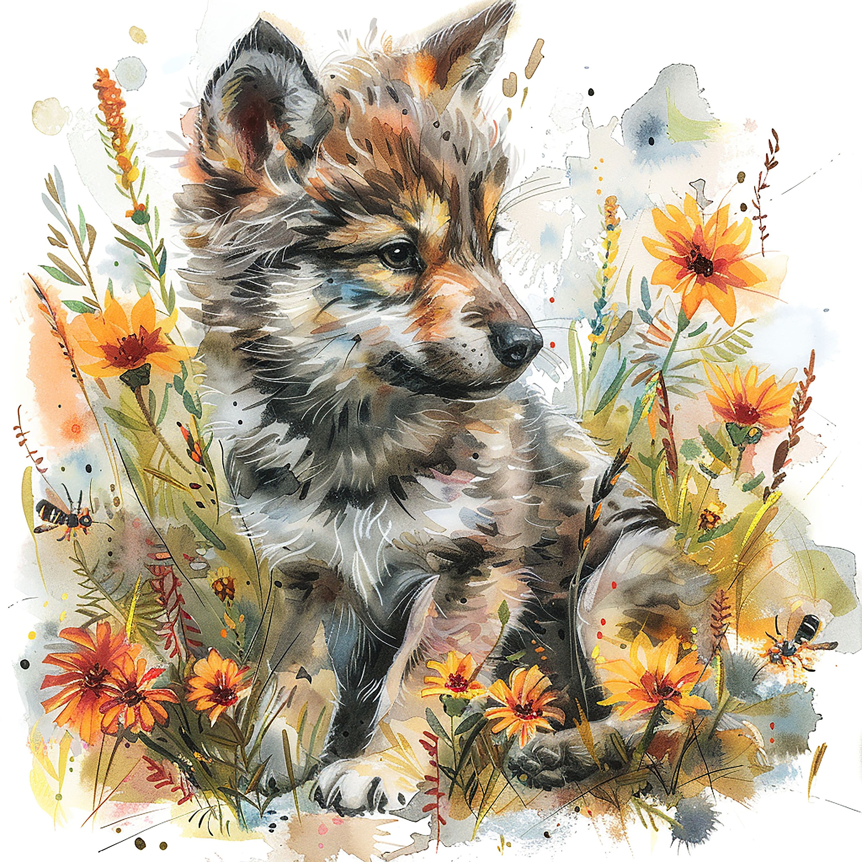 Wolf Pup Water Color Painting | 15 High Quality JPG Clipart Pack ...