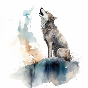 Howling Wolf Water Color Painting | 12 High Quality JPG Clipart Pack ...