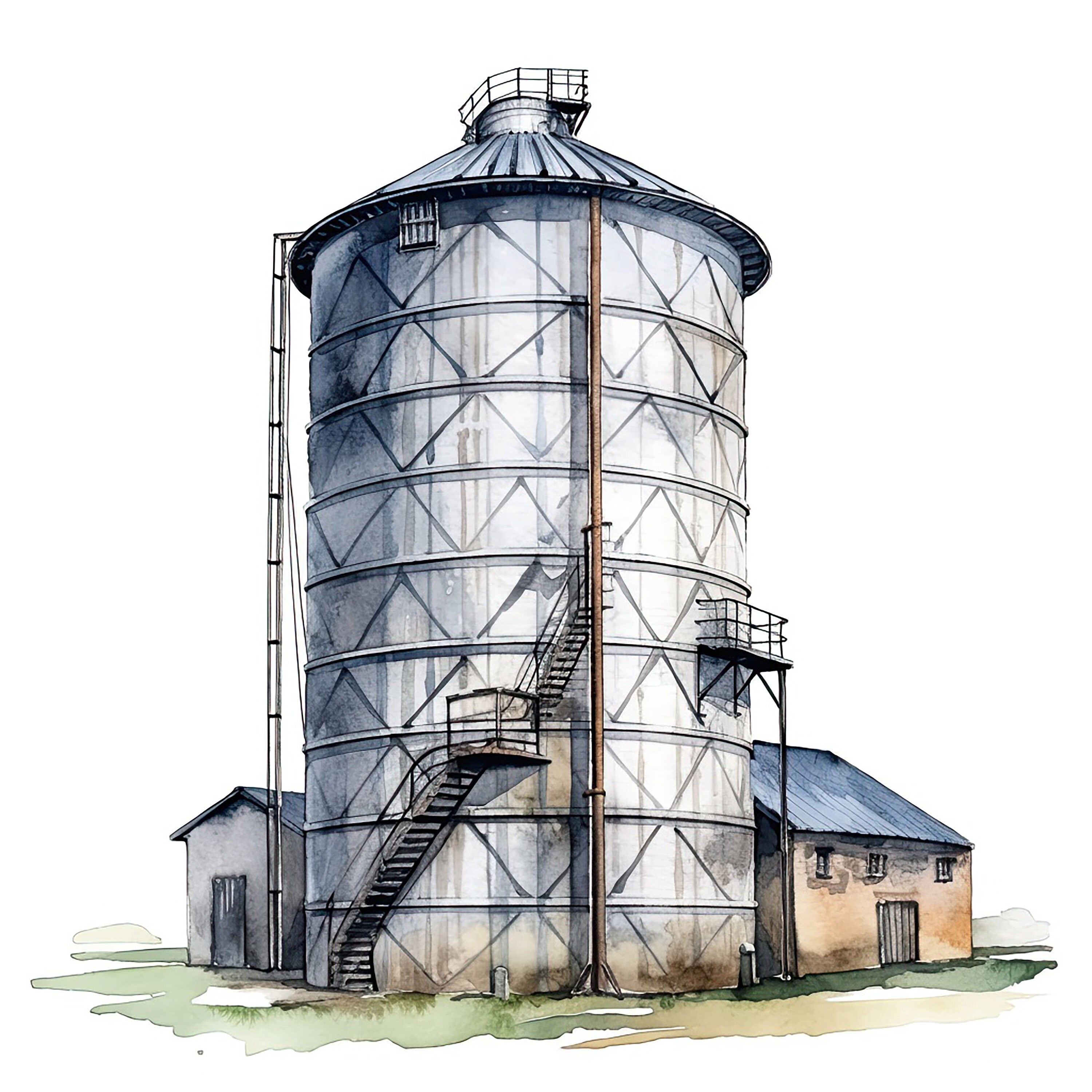 Farm Silo Water Color Painting | 12 High Quality JPG Clipart Pack ...