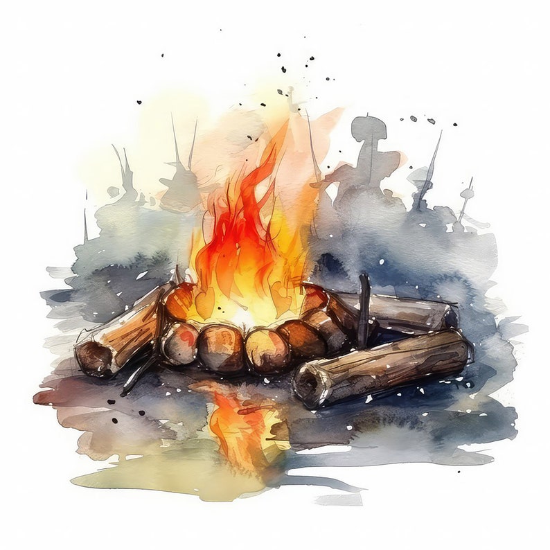 Bonfire Water Color Painting | 12 High Quality JPG Clipart Pack ...