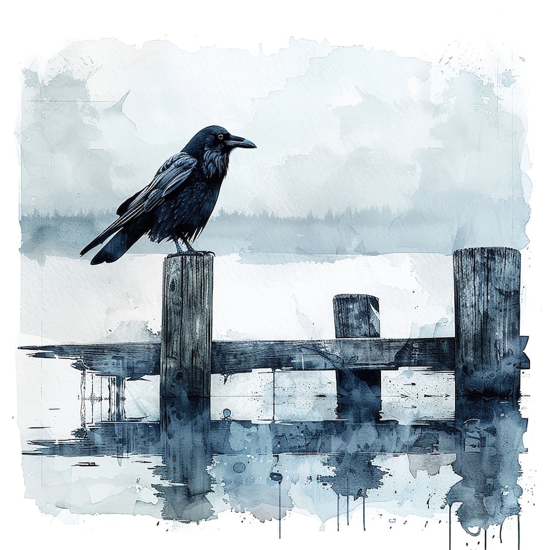 Crows Water Color Painting | 16 High Quality JPG Clipart Pack | Digital ...