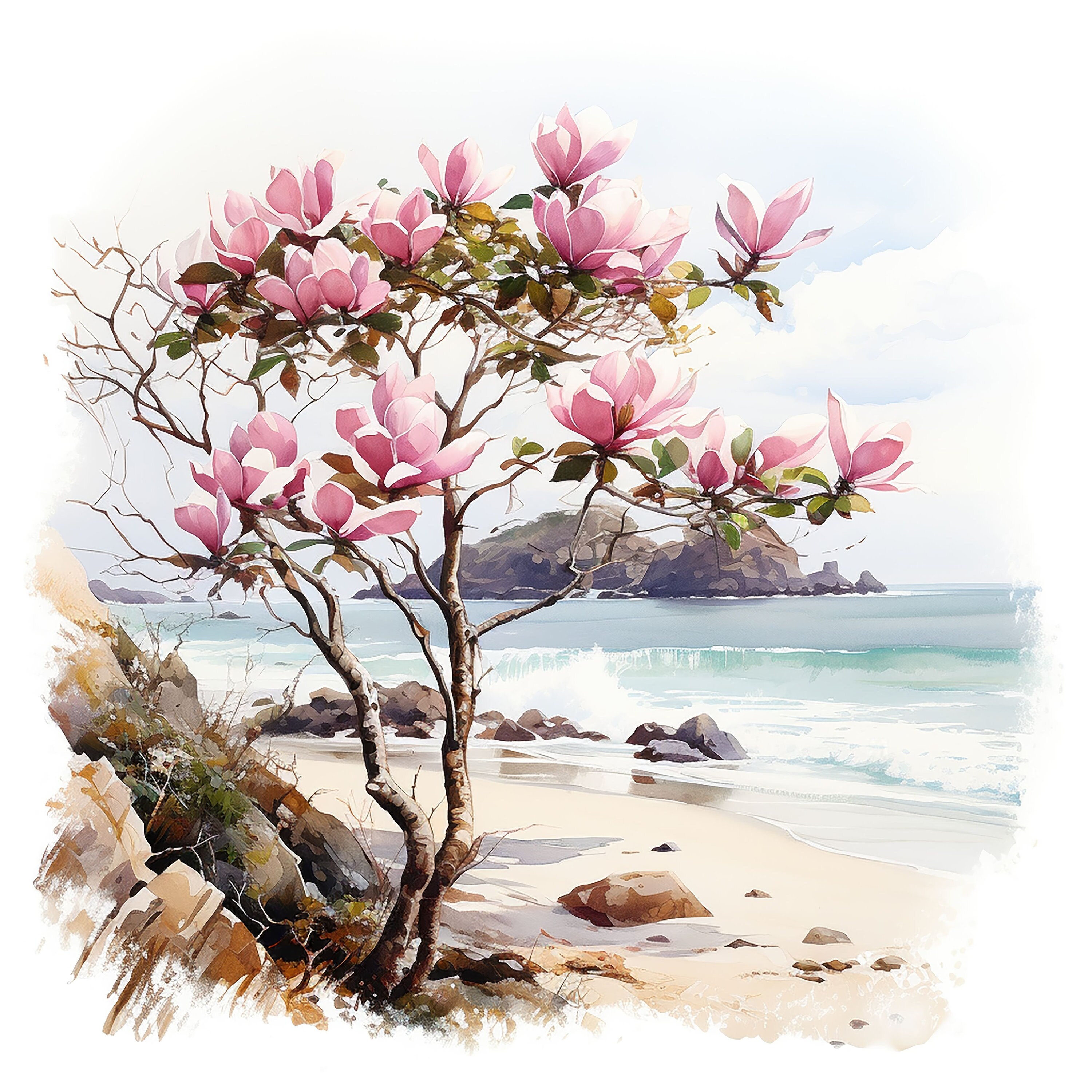Magnolia Tree Water Color Painting | 14 High Quality JPG Clipart Pack ...
