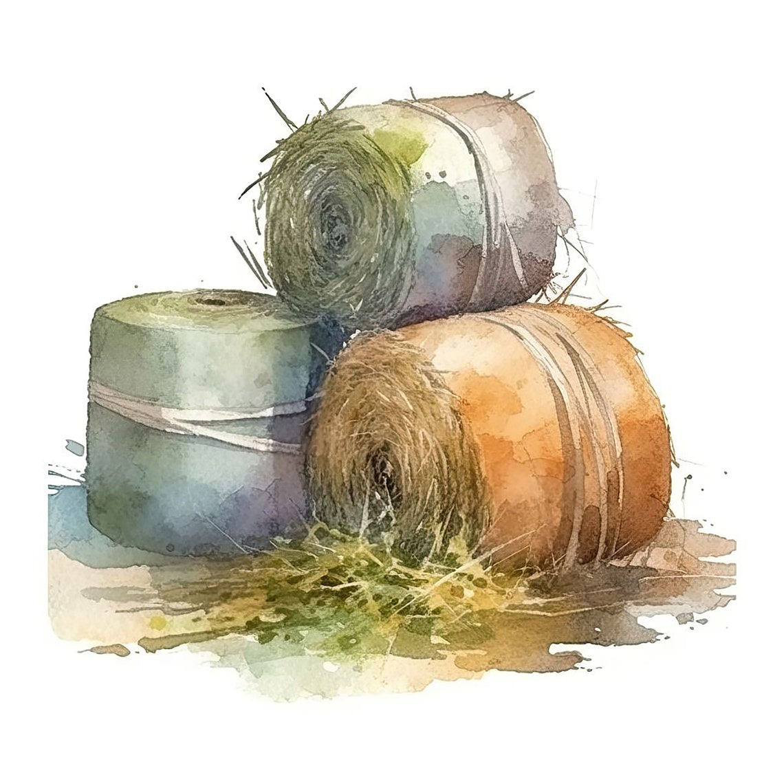 Hay Bales Water Color Painting | 12 High Quality JPG Clipart Pack ...