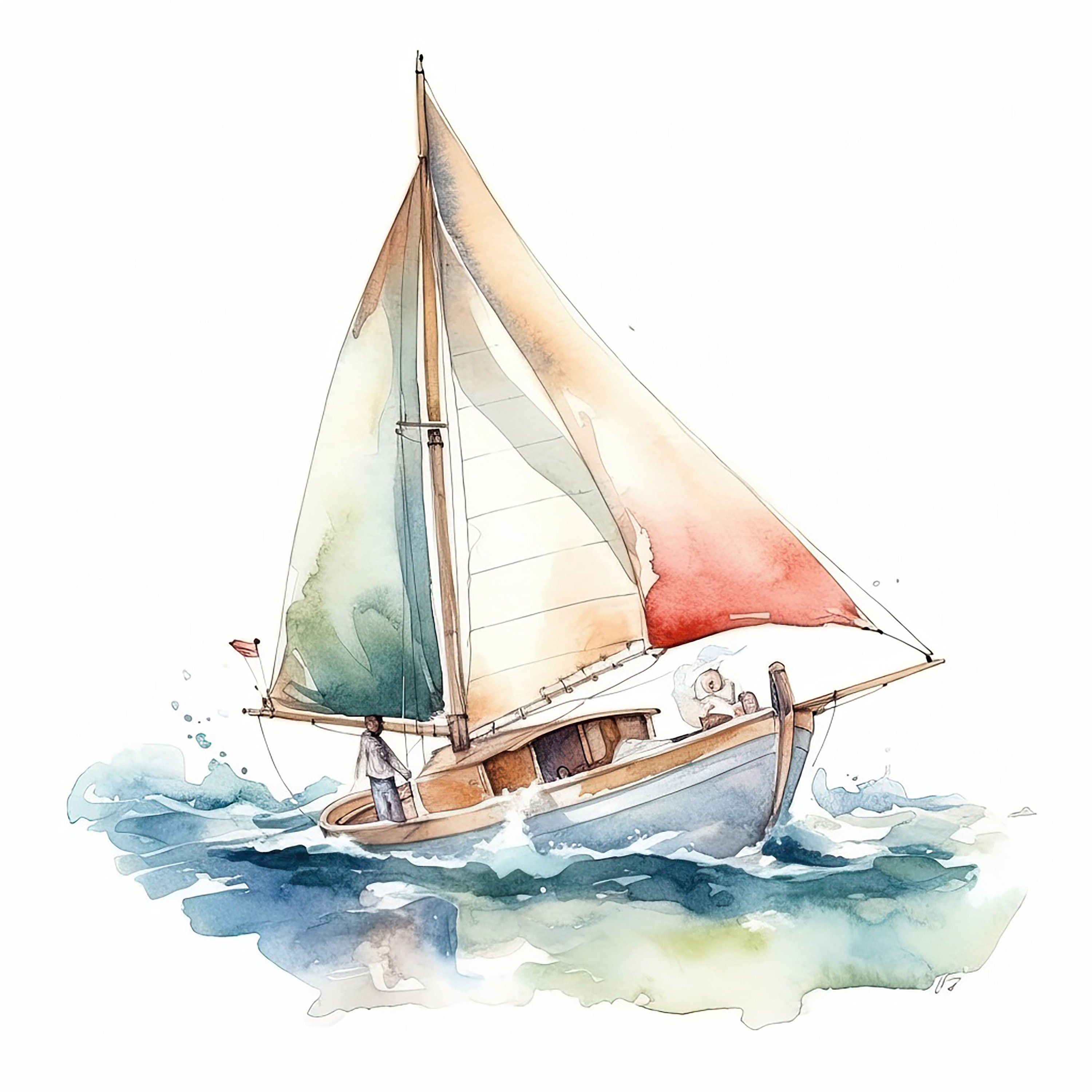 Sailboat Water Color Painting | 12 High Quality JPG Clipart Pack ...