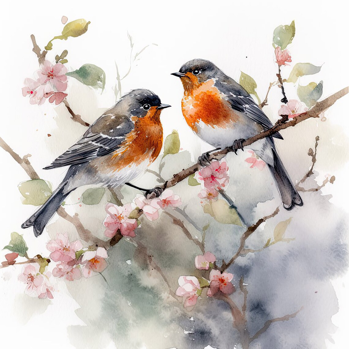 Pair of Robins Color Painting 12 High Quality JPG Clipart Pack Digital ...