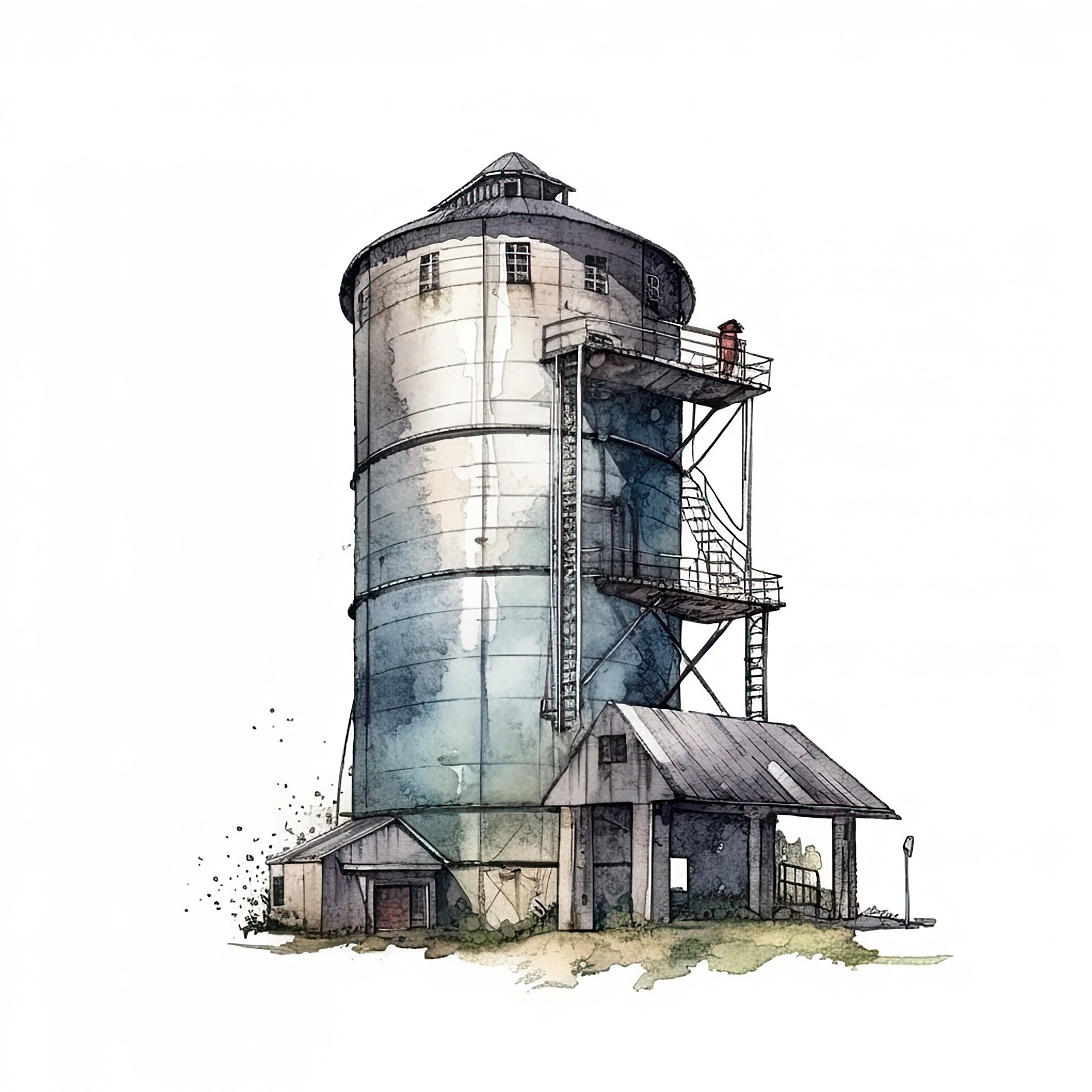 Farm Silo Water Color Painting | 12 High Quality JPG Clipart Pack ...
