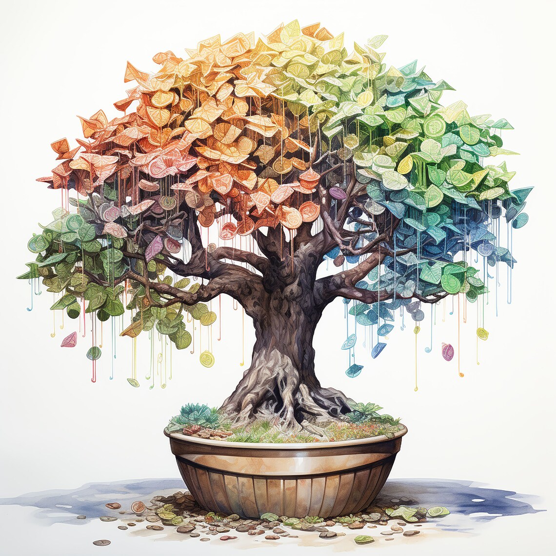 Money Tree Water Color Painting | 16 High Quality JPG Clipart Pack ...