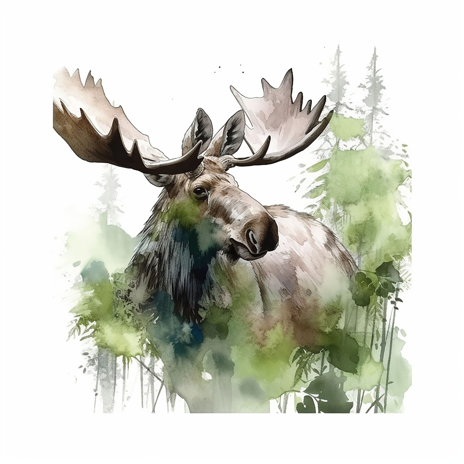 Moose Water Color Painting | 15 High Quality JPG Clipart Pack | Digital ...