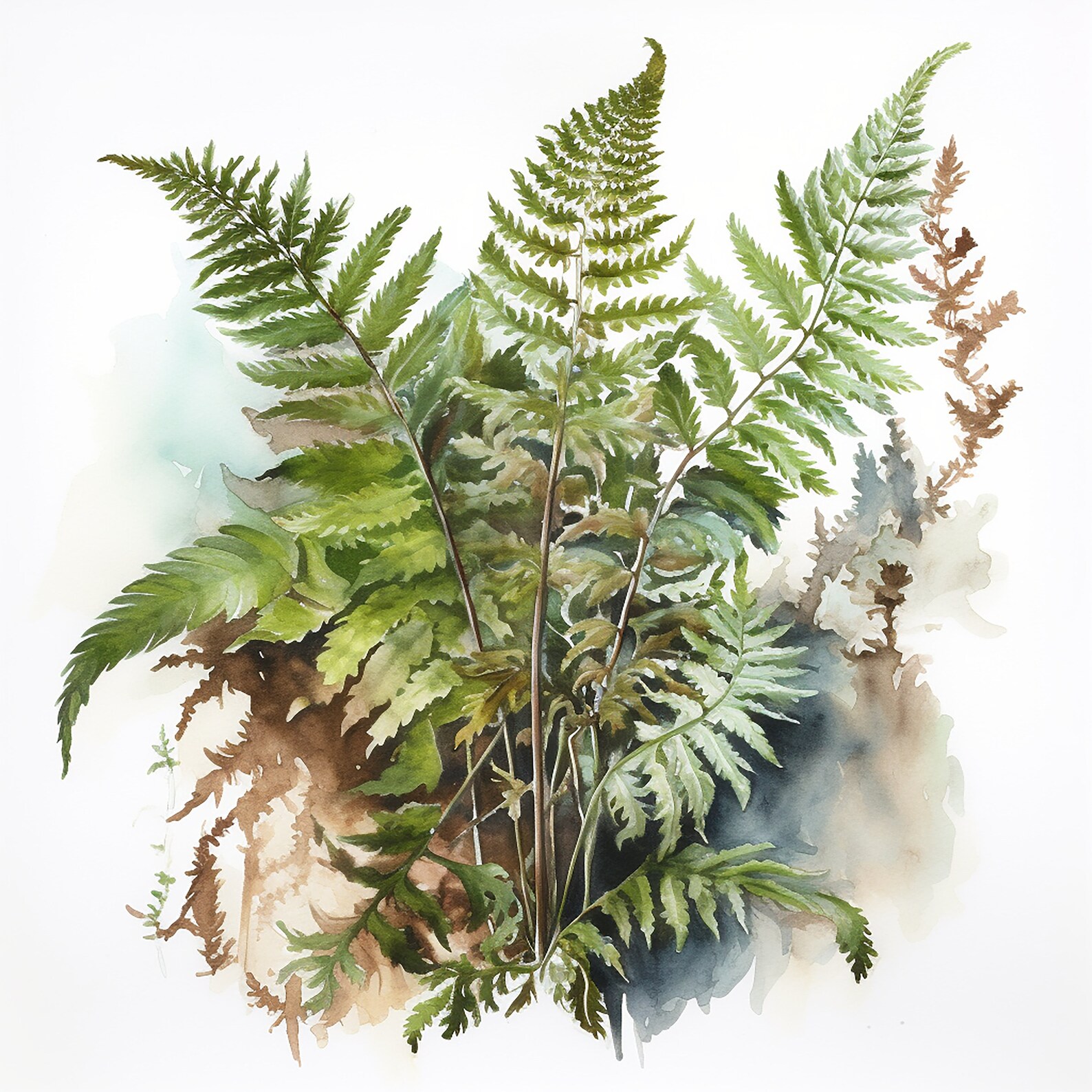 Fern Leaves Water Color Painting | 12 High Quality JPG Clipart Pack ...