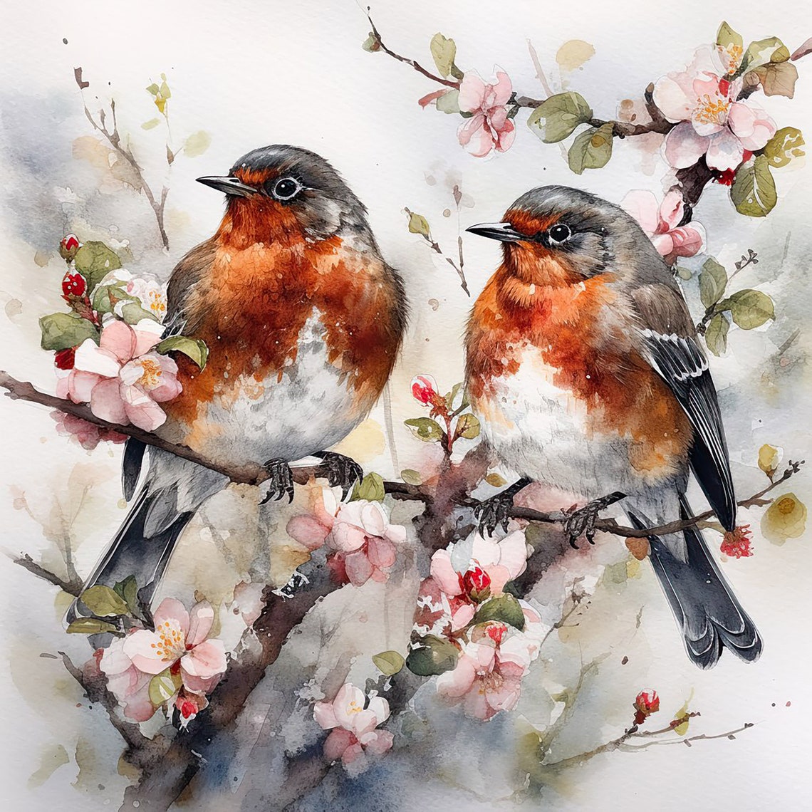 Pair of Robins Color Painting 12 High Quality JPG Clipart Pack Digital ...