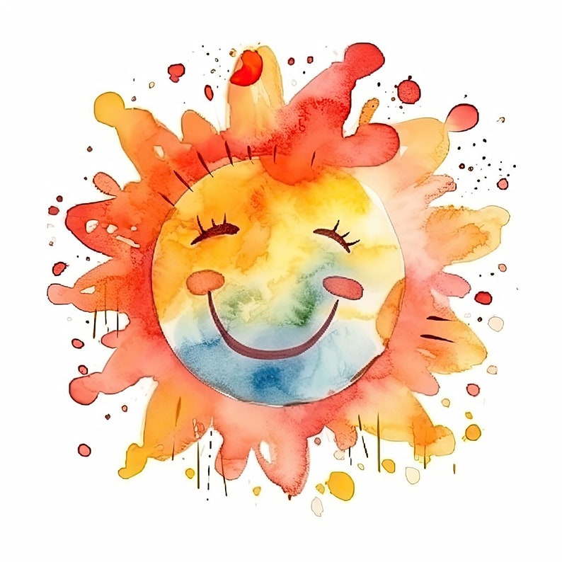 Happy Sun Water Color Painting | 12 High Quality JPG Clipart Pack ...