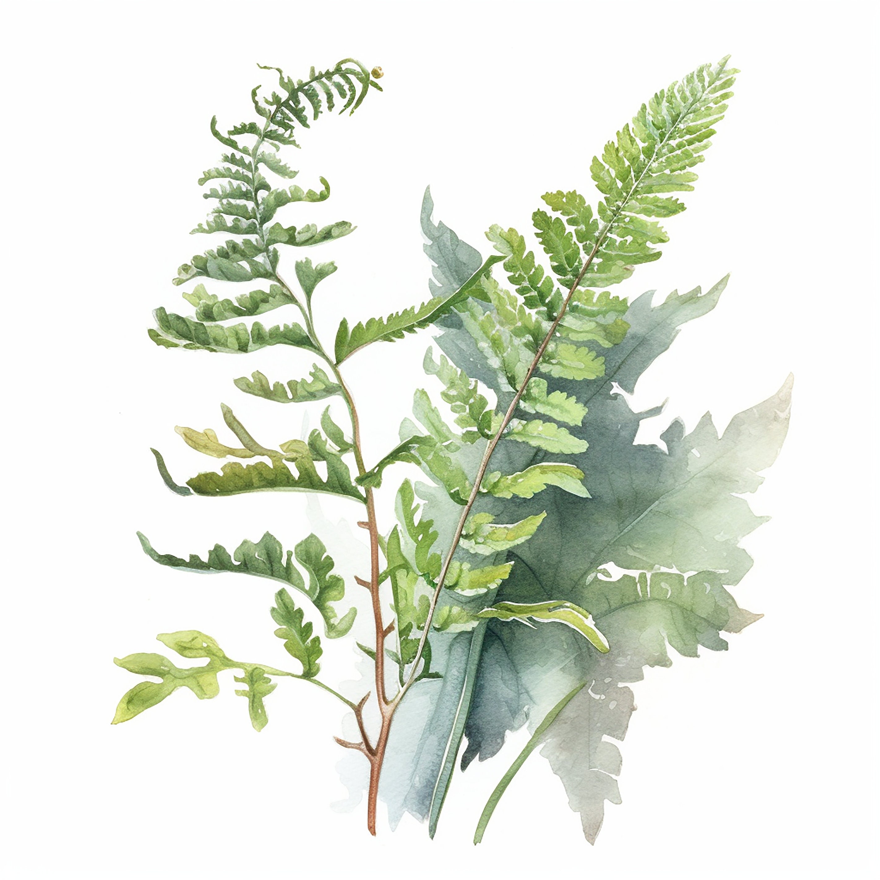 Fern Leaves Water Color Painting | 12 High Quality JPG Clipart Pack ...