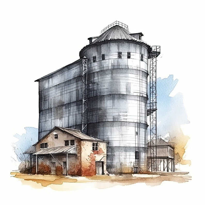 Farm Silo Water Color Painting | 12 High Quality JPG Clipart Pack ...