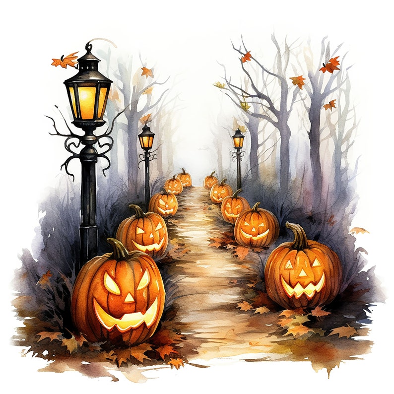 Halloween Jack-o'-lantern Water Color Painting | 15 High Quality JPG ...