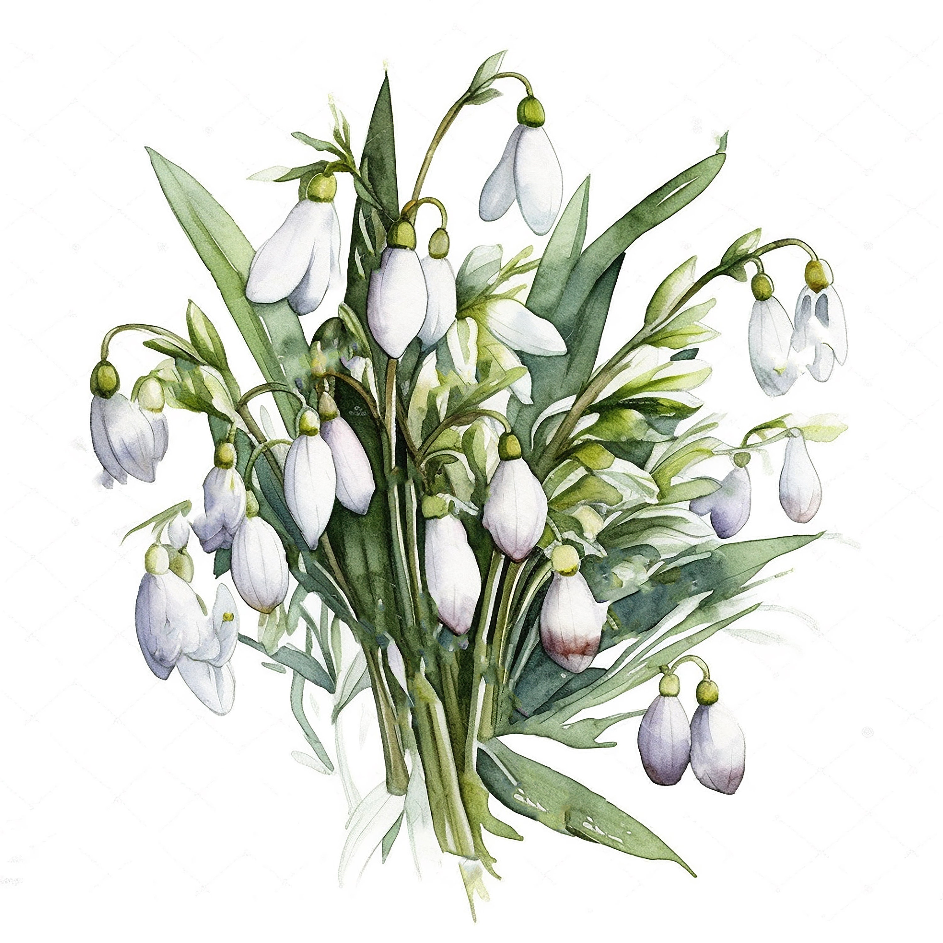 Snowdrop Bouquet Water Color Painting 12 High Quality JPG Clipart Pack ...
