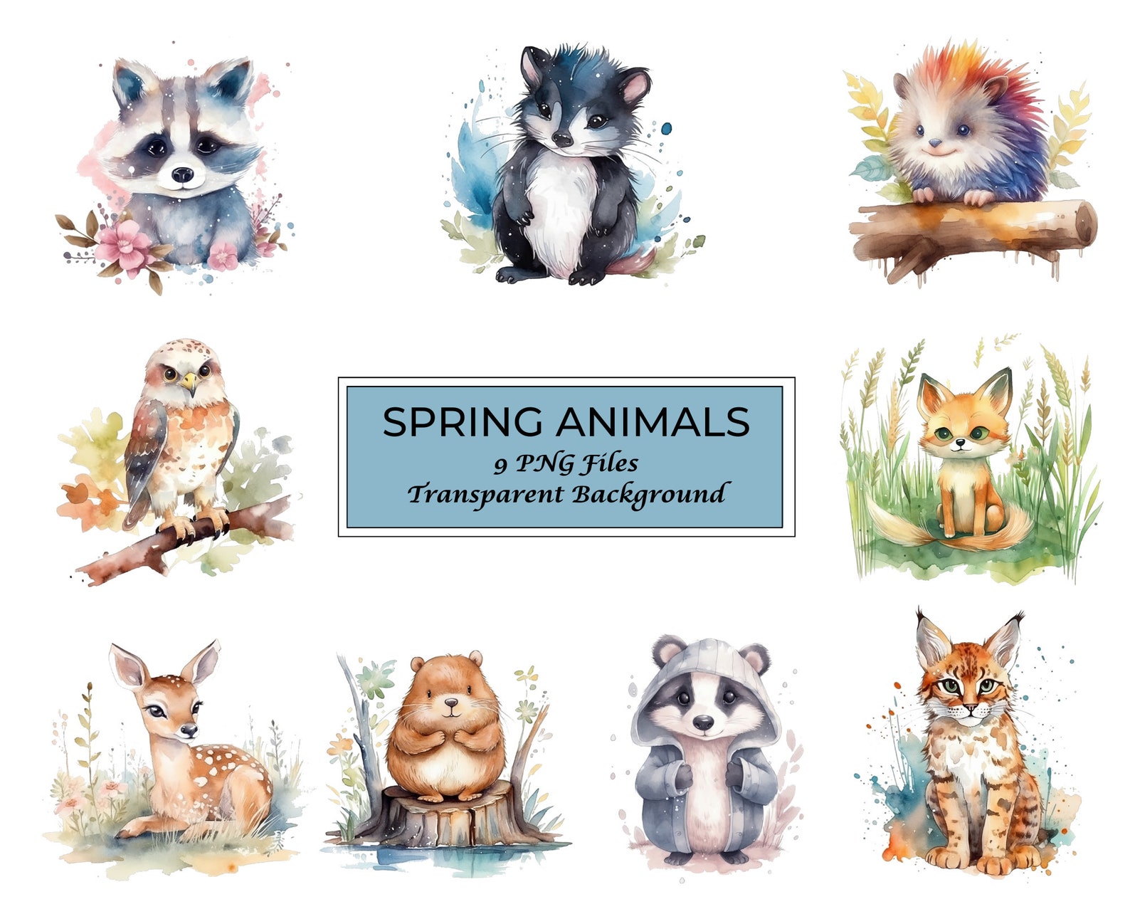 Watercolor Cute Baby Animals Clip Art Pack | 9 Transparent Background ...
