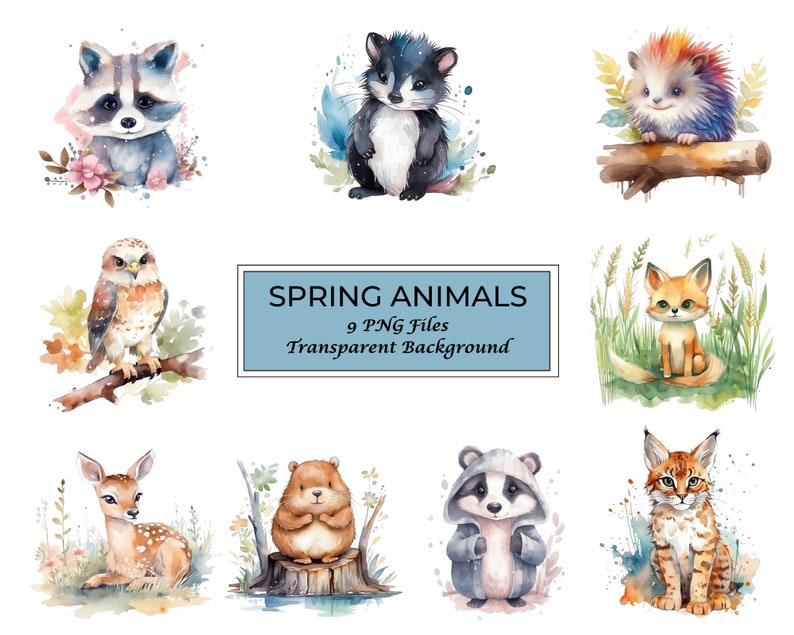 Watercolor Cute Baby Animals Clip Art Pack | 9 Transparent Background ...