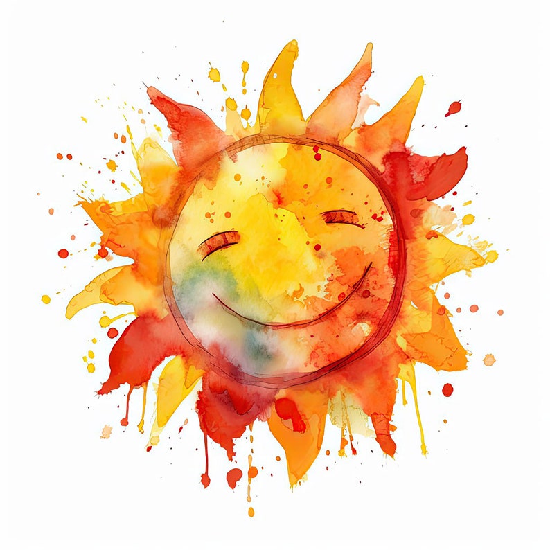 Happy Sun Water Color Painting | 12 High Quality JPG Clipart Pack ...